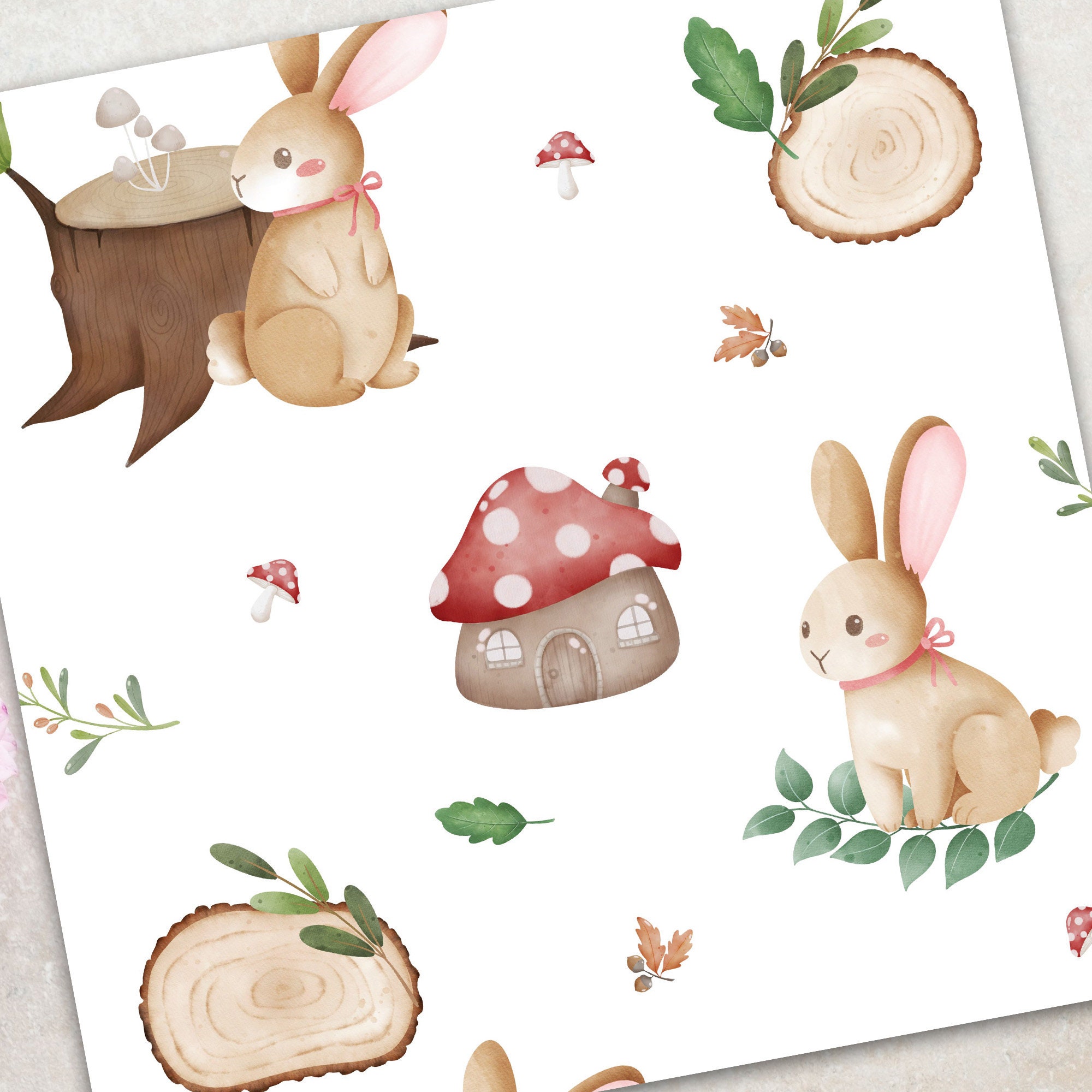 Cute Bunny Cottagecore Seamless Pattern Forest Hare Repeated Pattern ...