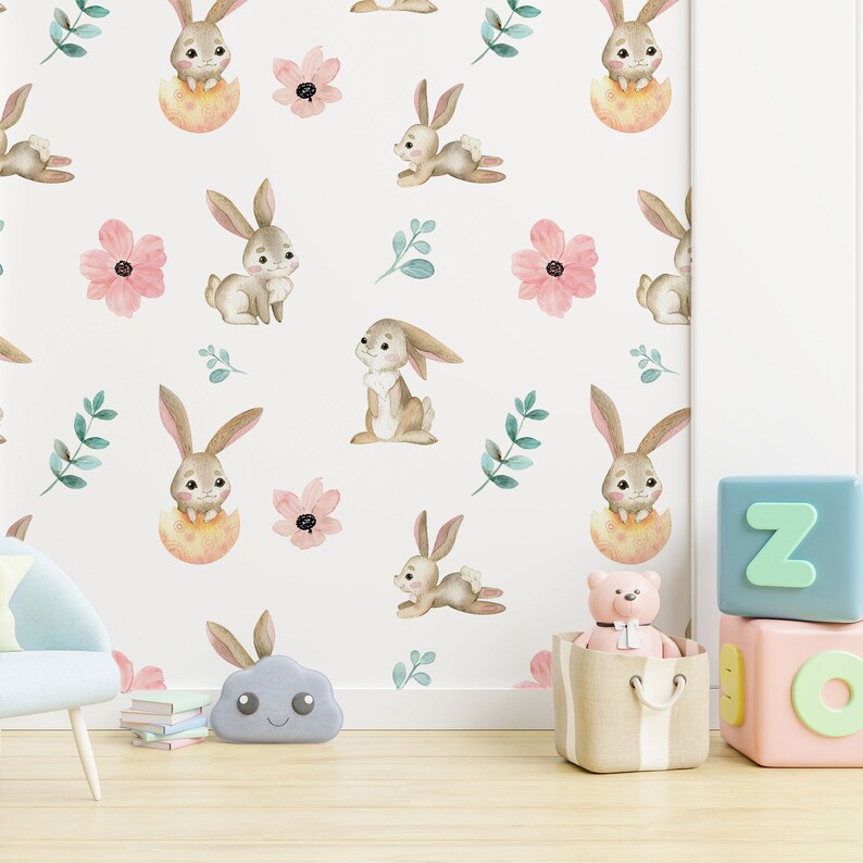 Easter Bunny Floral Seamless Pattern Cute Bunny Seamless Pattern ...
