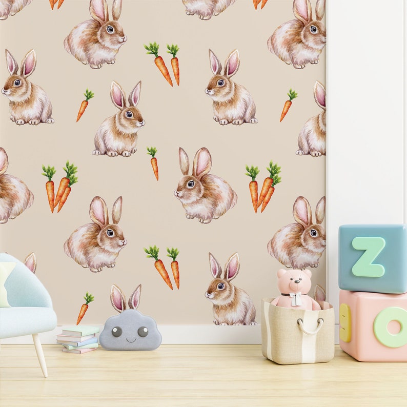 Rabbit and Carrot Seamless Pattern for Small Businesses Watercolor ...