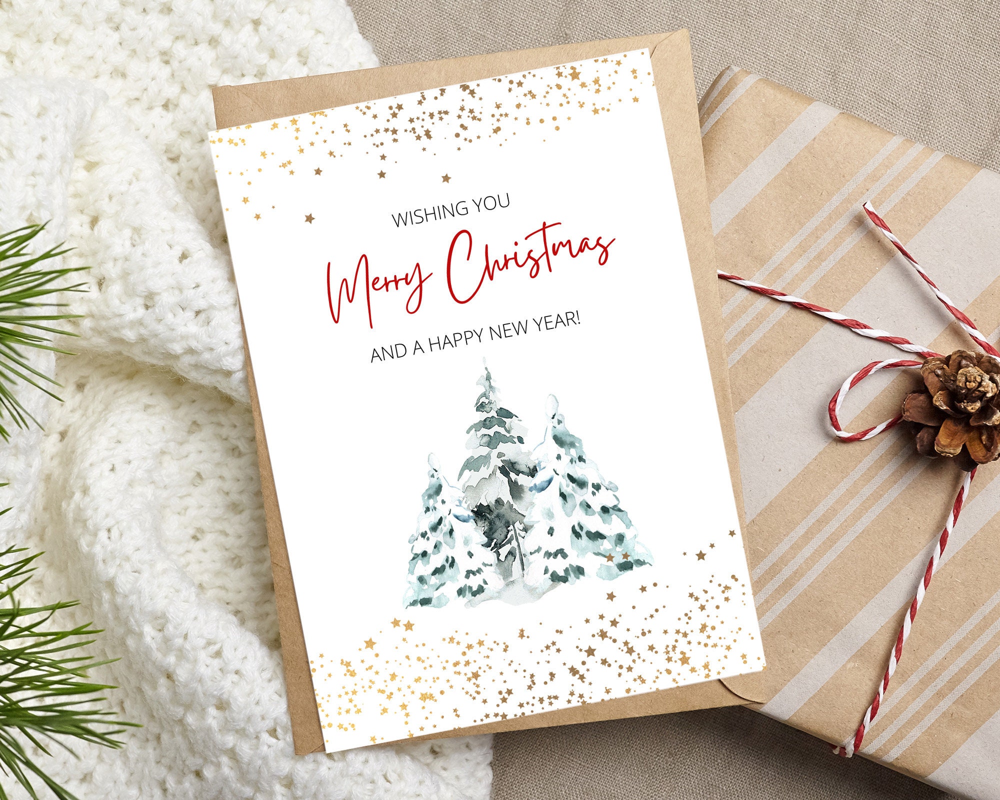 Merry Christmas Card, Printable Card, Digital Download, Holiday Card ...