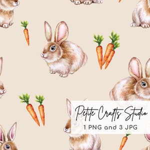 Rabbit and Carrot Seamless Pattern for Small Businesses Watercolor ...