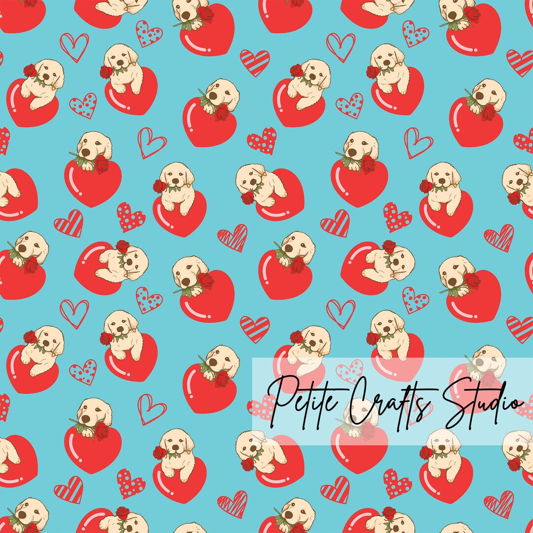 Golden Retriever Seamless Pattern for Commercial Use Cute Golden Heart ...