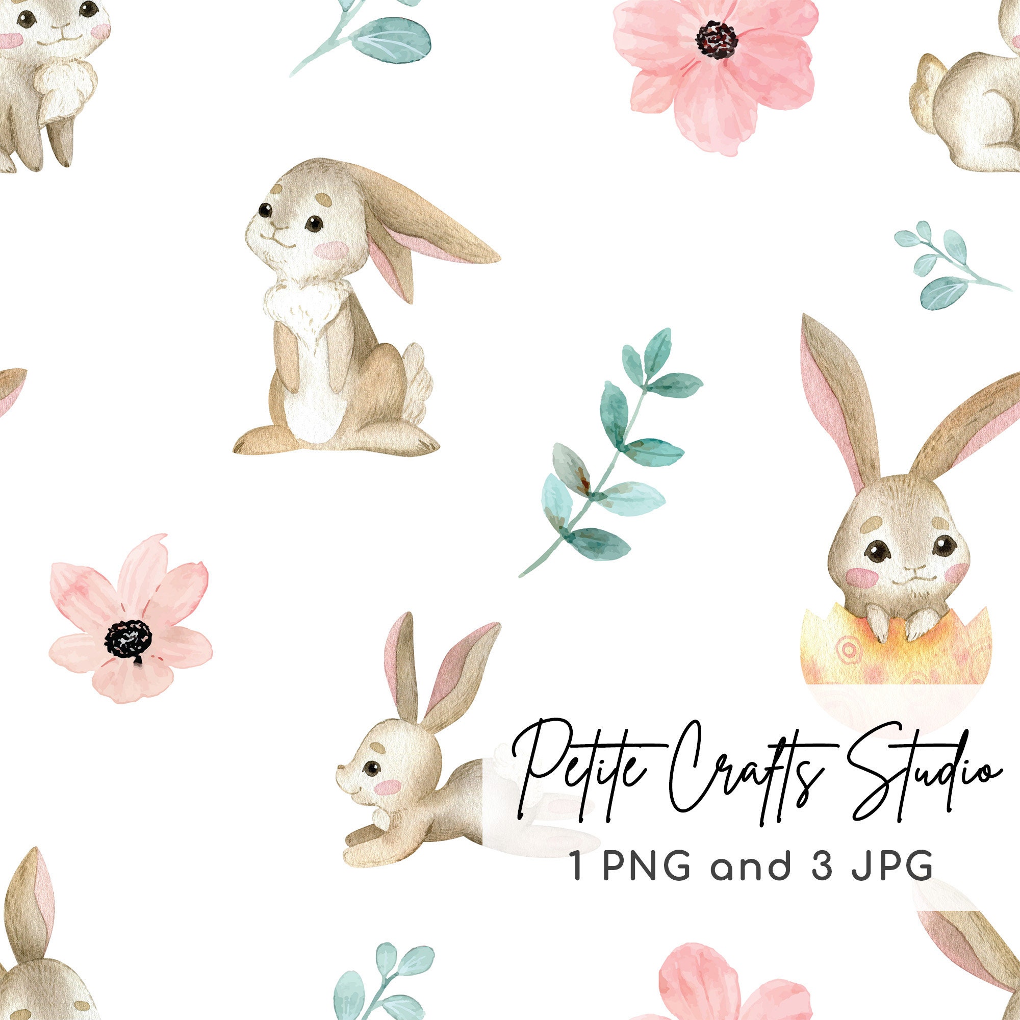 Easter Bunny Floral Seamless Pattern Cute Bunny Seamless Pattern ...
