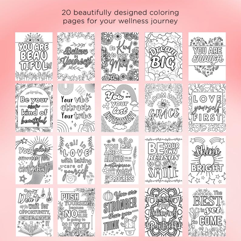 20 Self-love Affirmation Coloring Pages Inspirational Motivational ...