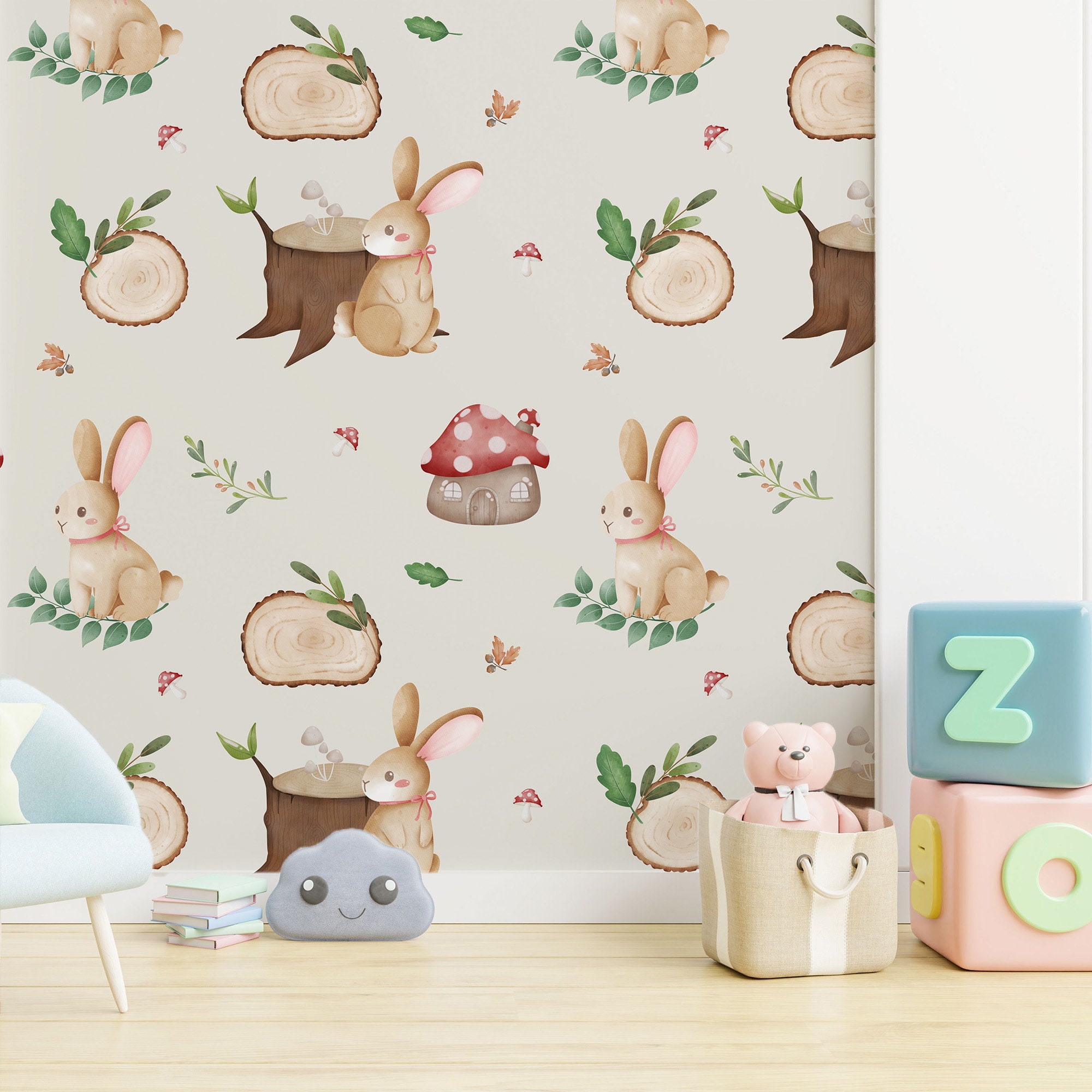 Cute Bunny Cottagecore Seamless Pattern Forest Hare Repeated Pattern ...
