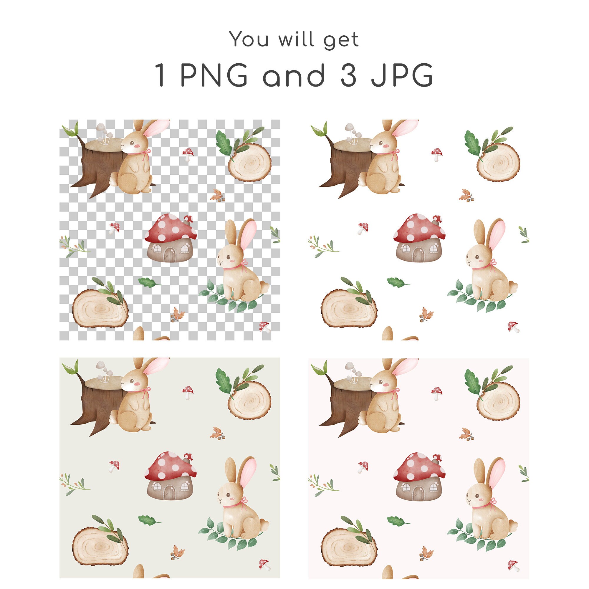 Cute Bunny Cottagecore Seamless Pattern Forest Hare Repeated Pattern ...