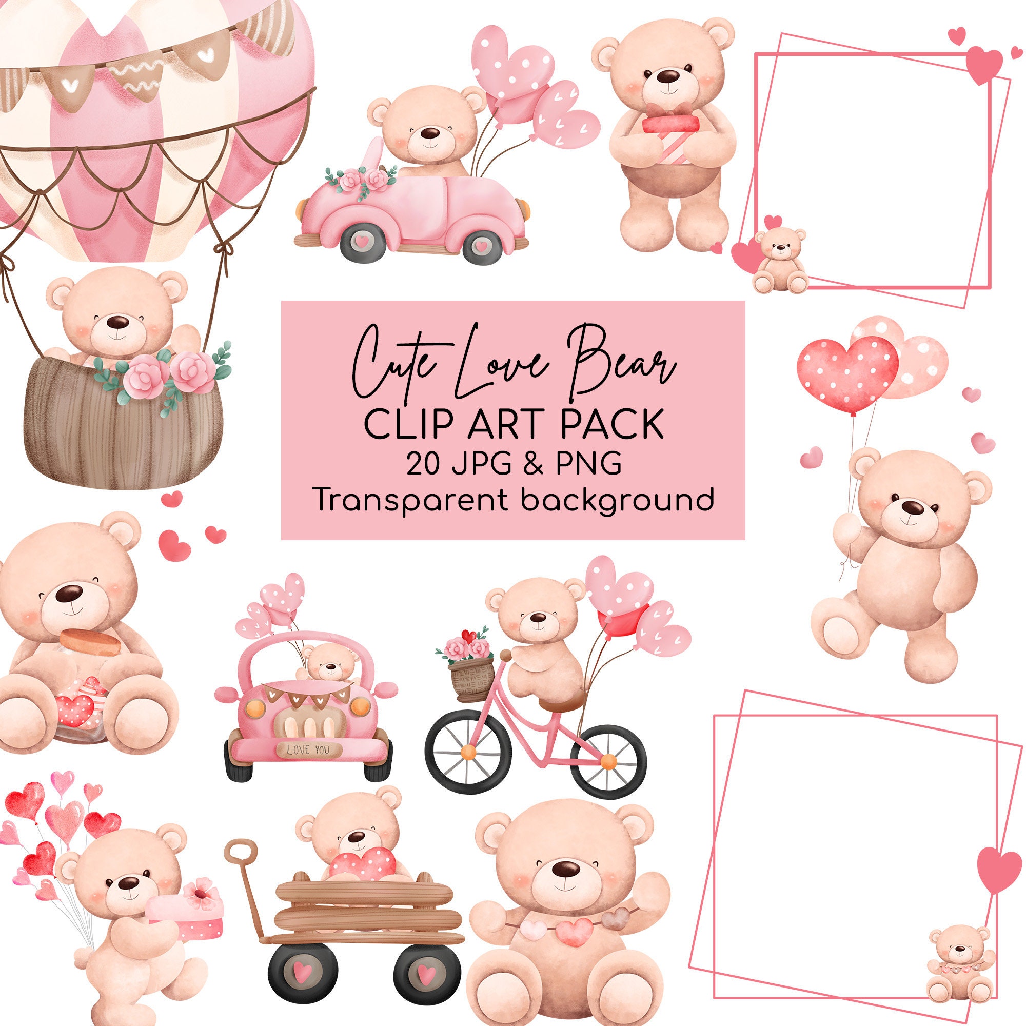 Cute Love Bear Clipart Digital Instant Download Baby Shower Cute Bear ...