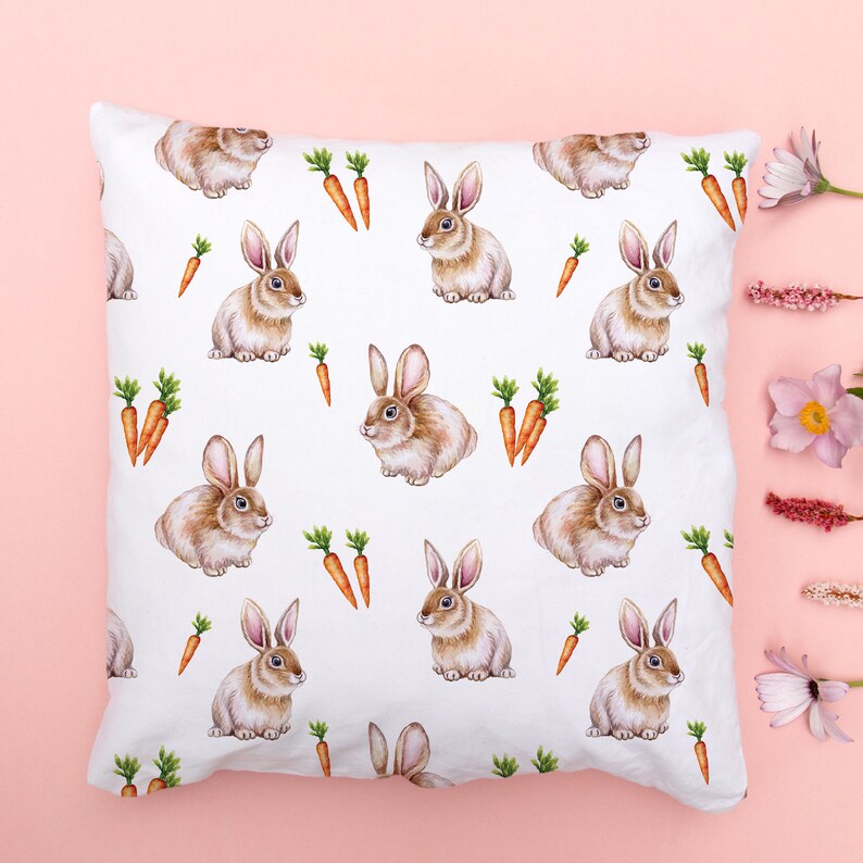 Rabbit and Carrot Seamless Pattern for Small Businesses Watercolor ...