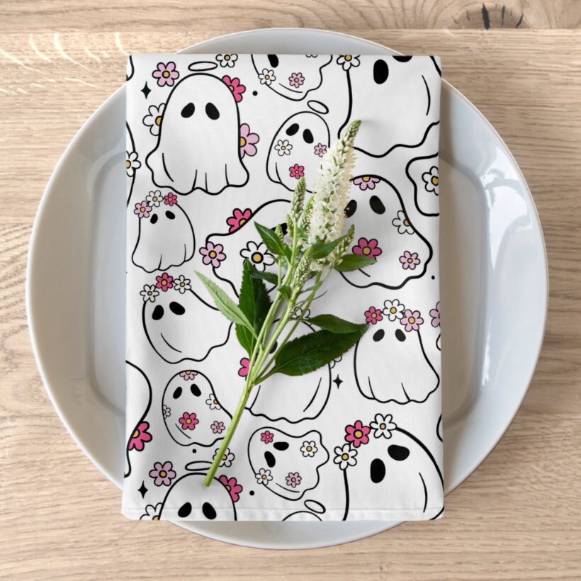 Cute Flower Ghost Halloween Seamless Pattern Halloween Floral Ghost ...