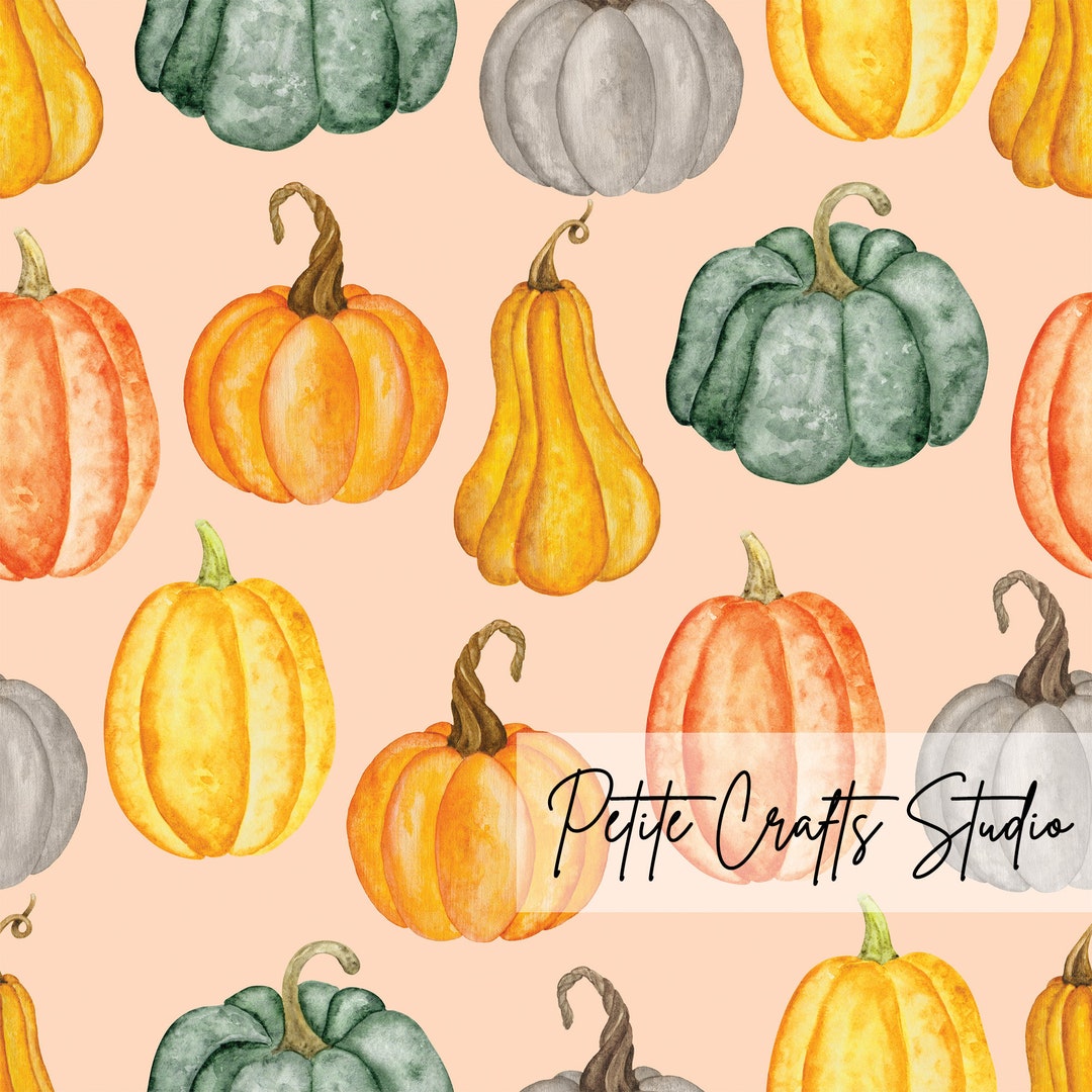 Pumpkin Watercolor Seamless Pattern for Small Business Fall Multicolor ...