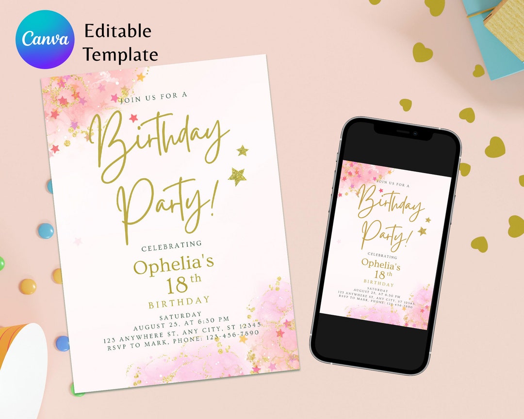 EDITABLE Birthday Invitation Card Birthday Invite Template - Etsy