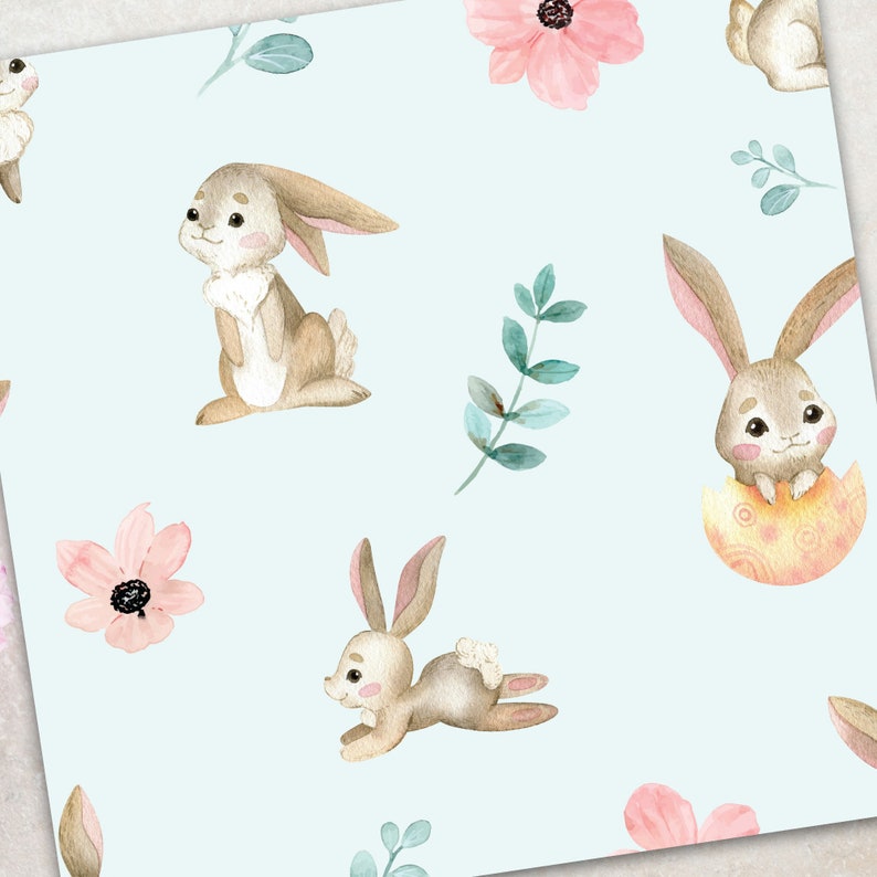 Easter Bunny Floral Seamless Pattern Cute Bunny Seamless Pattern Printable Tumbler Wrap Pattern ...