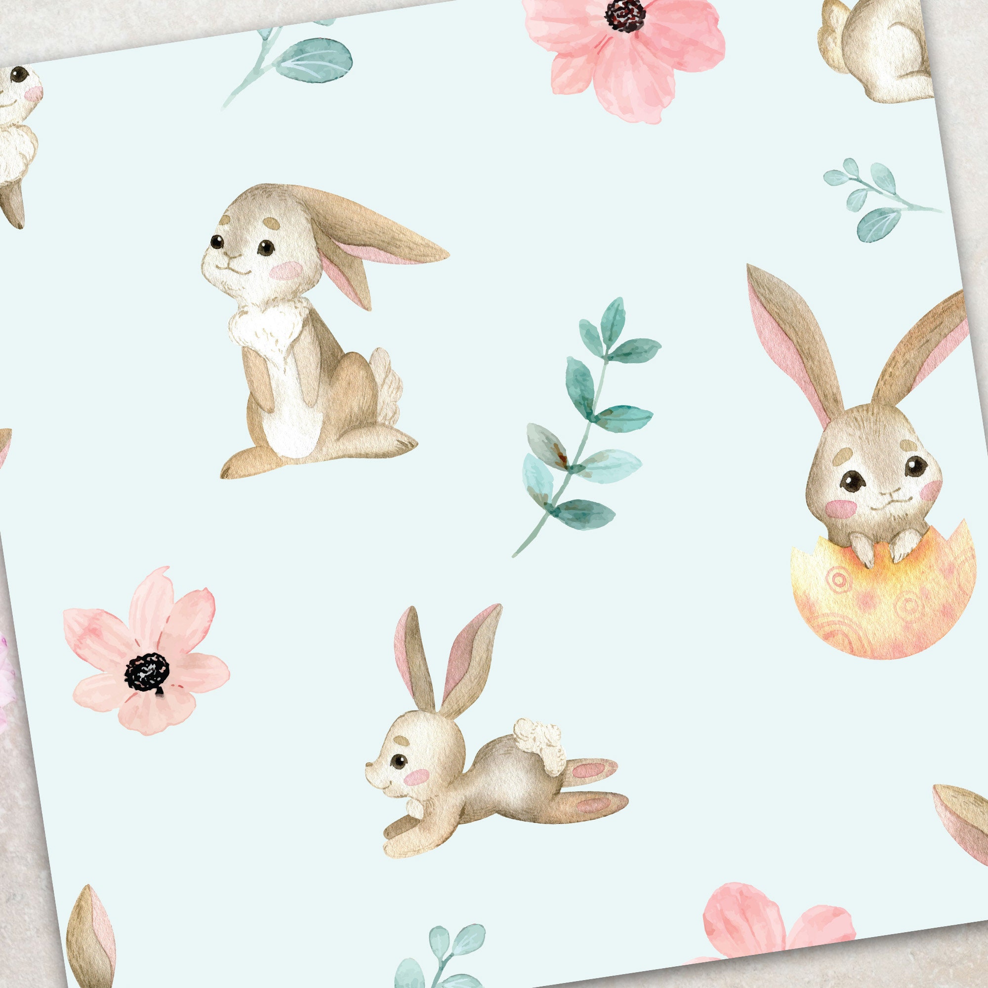 Easter Bunny Floral Seamless Pattern Cute Bunny Seamless Pattern ...