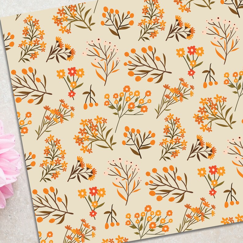 Fall Floral Seamless Pattern for Commercial Use Boho Vintage Fall ...