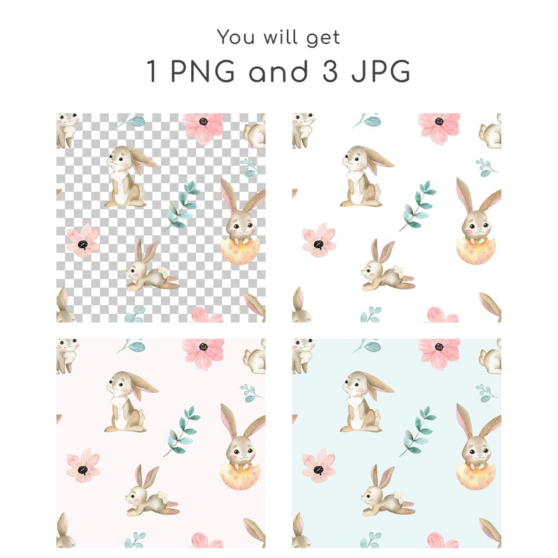 Easter Bunny Floral Seamless Pattern Cute Bunny Seamless Pattern ...