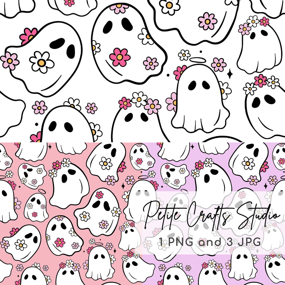 Cute Flower Ghost Halloween Seamless Pattern Halloween Floral Ghost ...