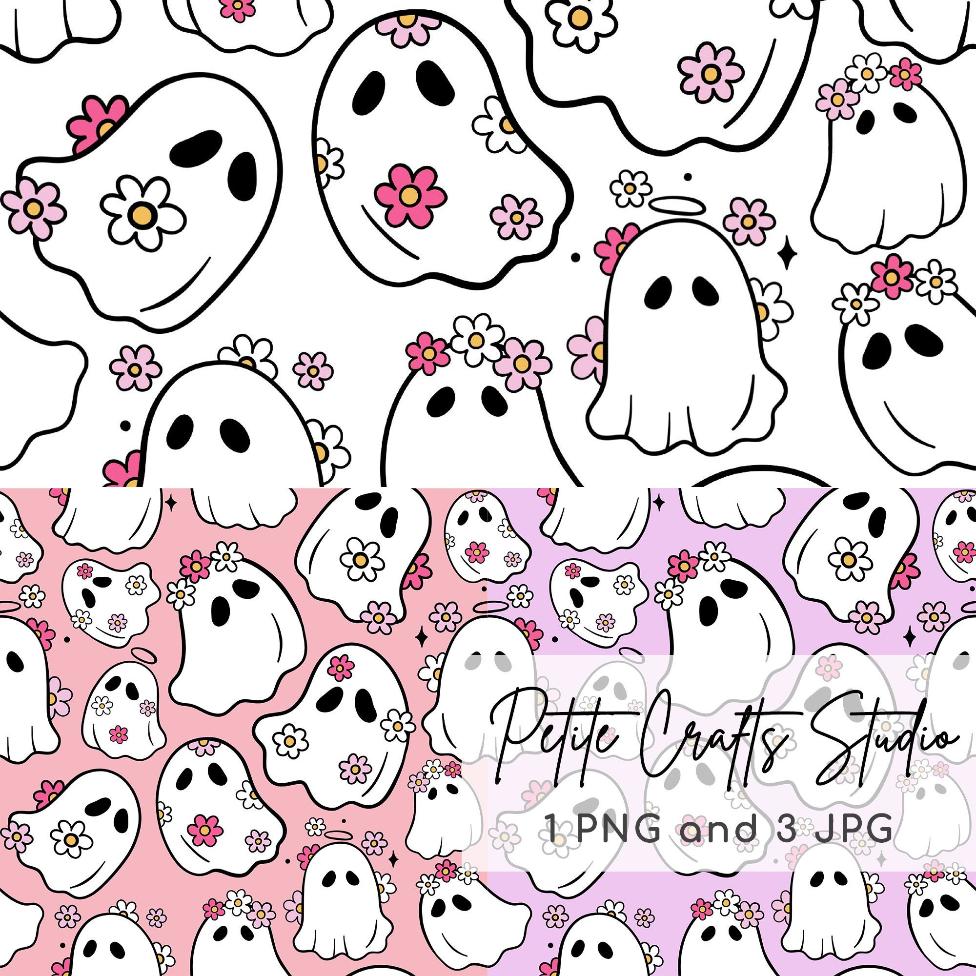 Cute Flower Ghost Halloween Seamless Pattern Halloween Floral Ghost ...