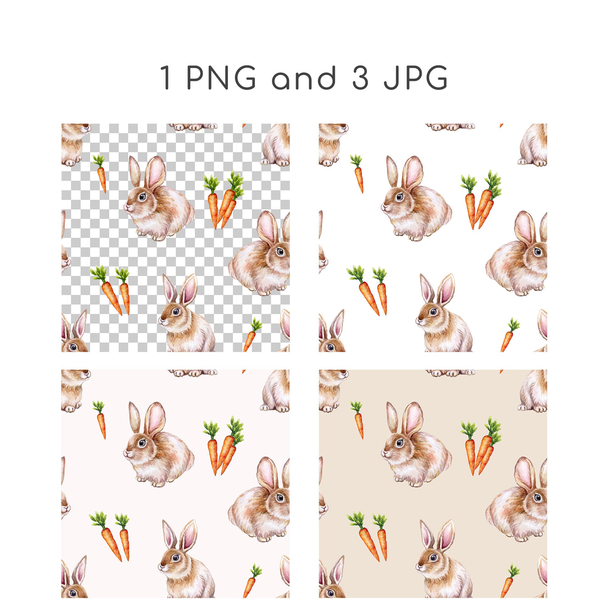 Rabbit and Carrot Seamless Pattern for Small Businesses Watercolor ...