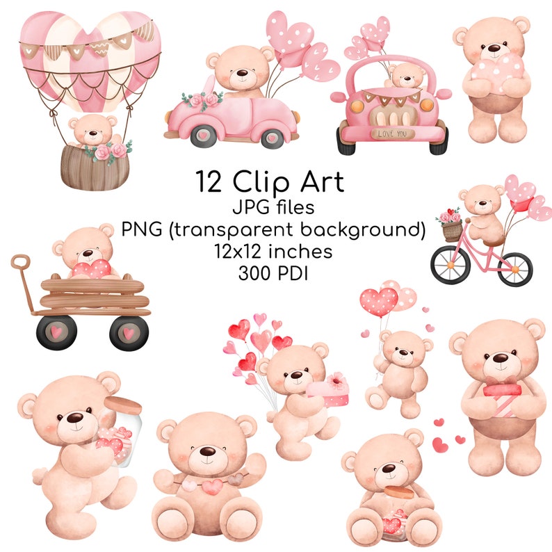 Cute Love Bear Clipart Digital Instant Download Baby Shower Cute Bear ...