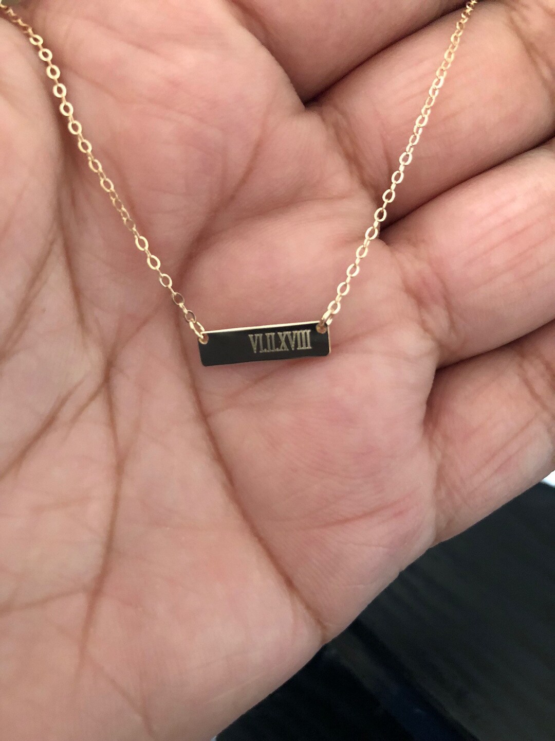 10k Solid Gold Tiny Bar Necklace Gold Bar Nameplate Necklace ...