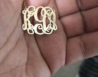 14k Solid Gold Monogram Necklace Nameplate Personalized - Etsy