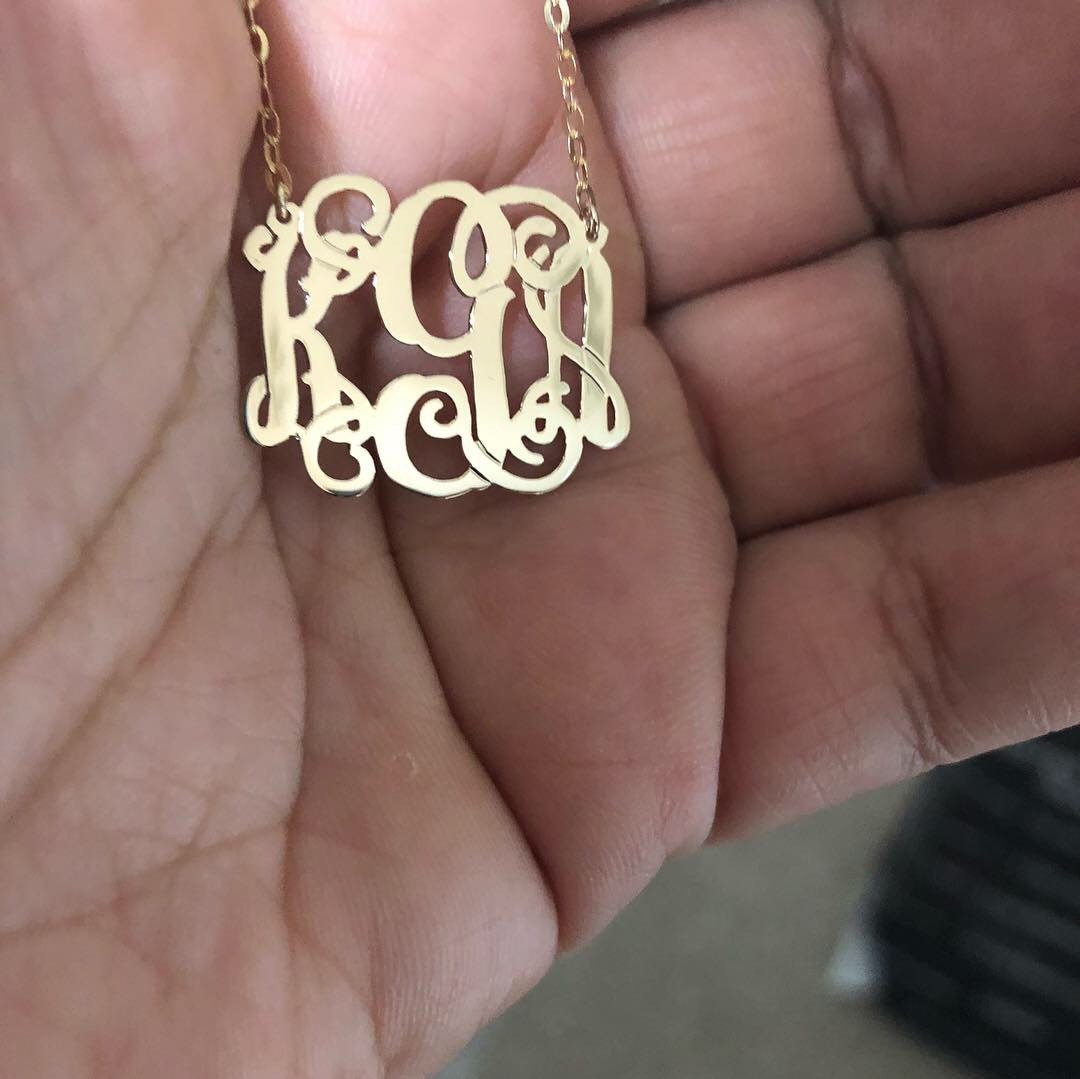 14k Solid Gold Monogram Necklace Nameplate Personalized - Etsy