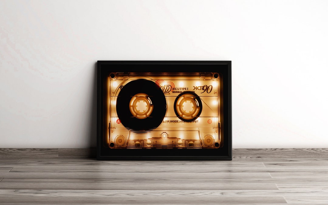 Framed Retro Cassette Art, Shining Audio Cassette, Retro Music Wall Art ...
