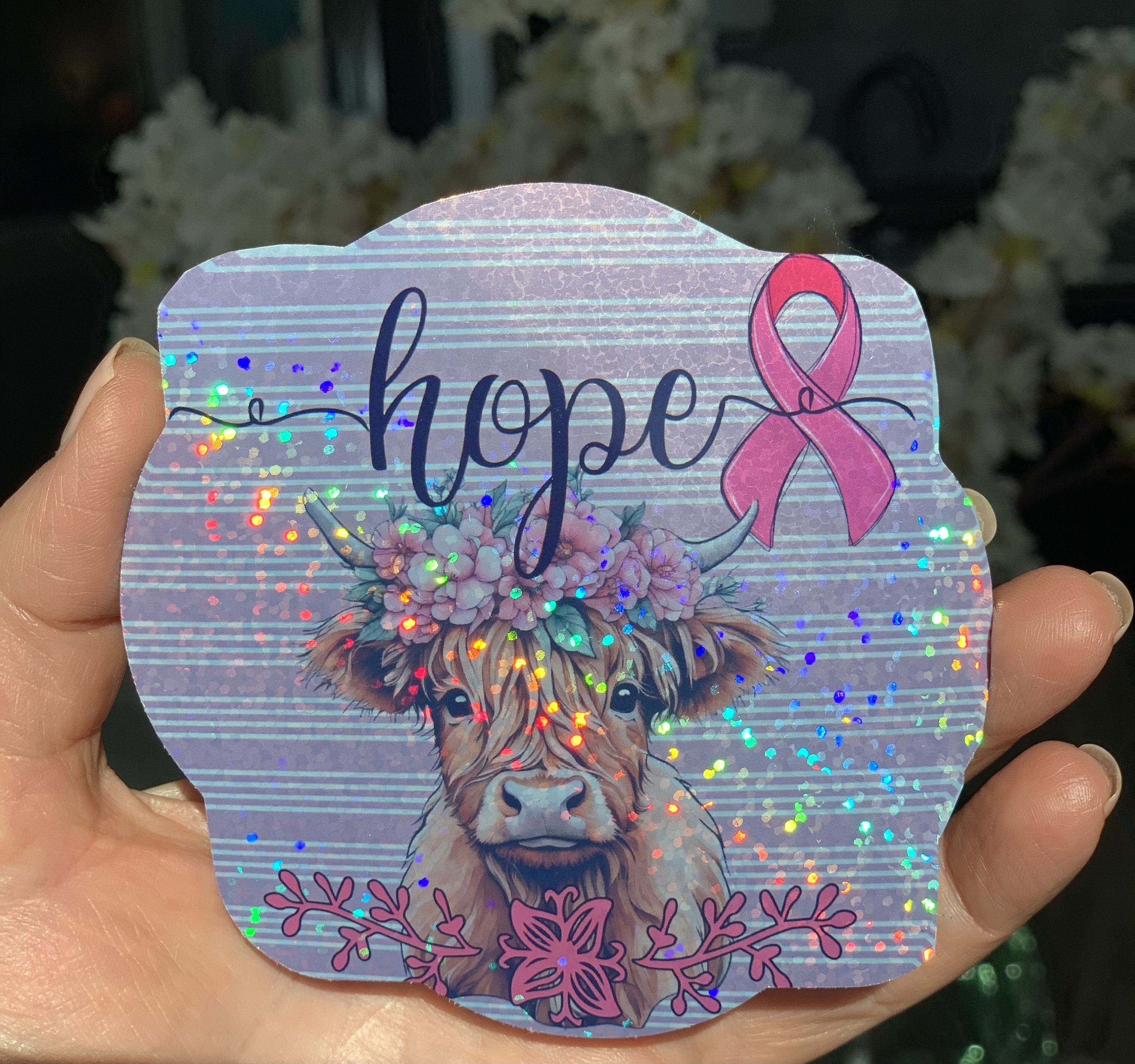 Highland Cow Holograph Breast Cancer Waterproof Sticker Breast - Etsy