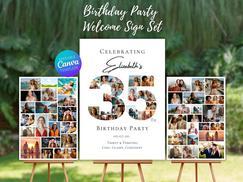 35th Birthday Welcome Sign Photo Collage: Editable Canva Template ...