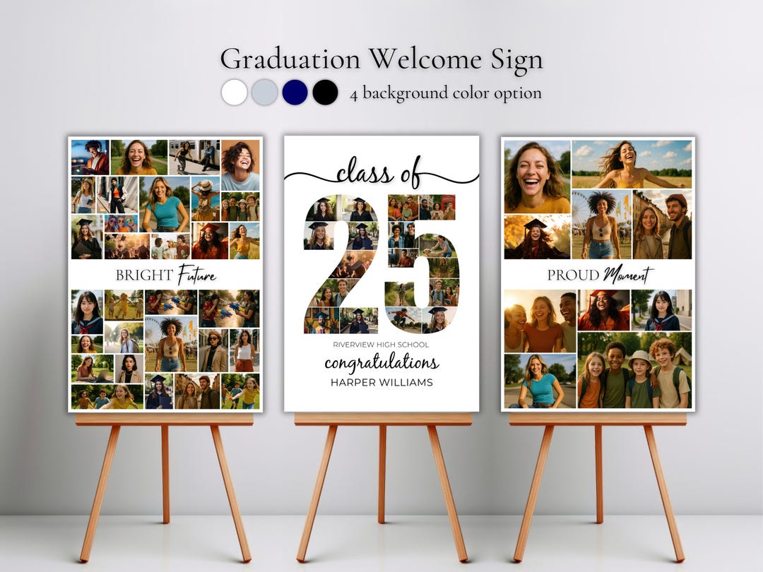 Graduation Photo Collage Poster Welcome Sign Template Set, High School ...