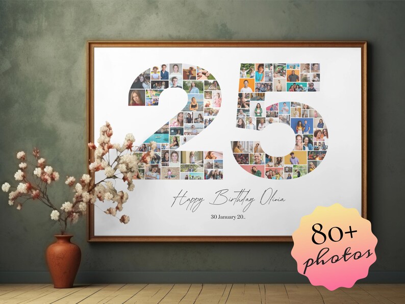 25th Birthday Gift Photo Collage Sign: Custom Editable Canva Template ...
