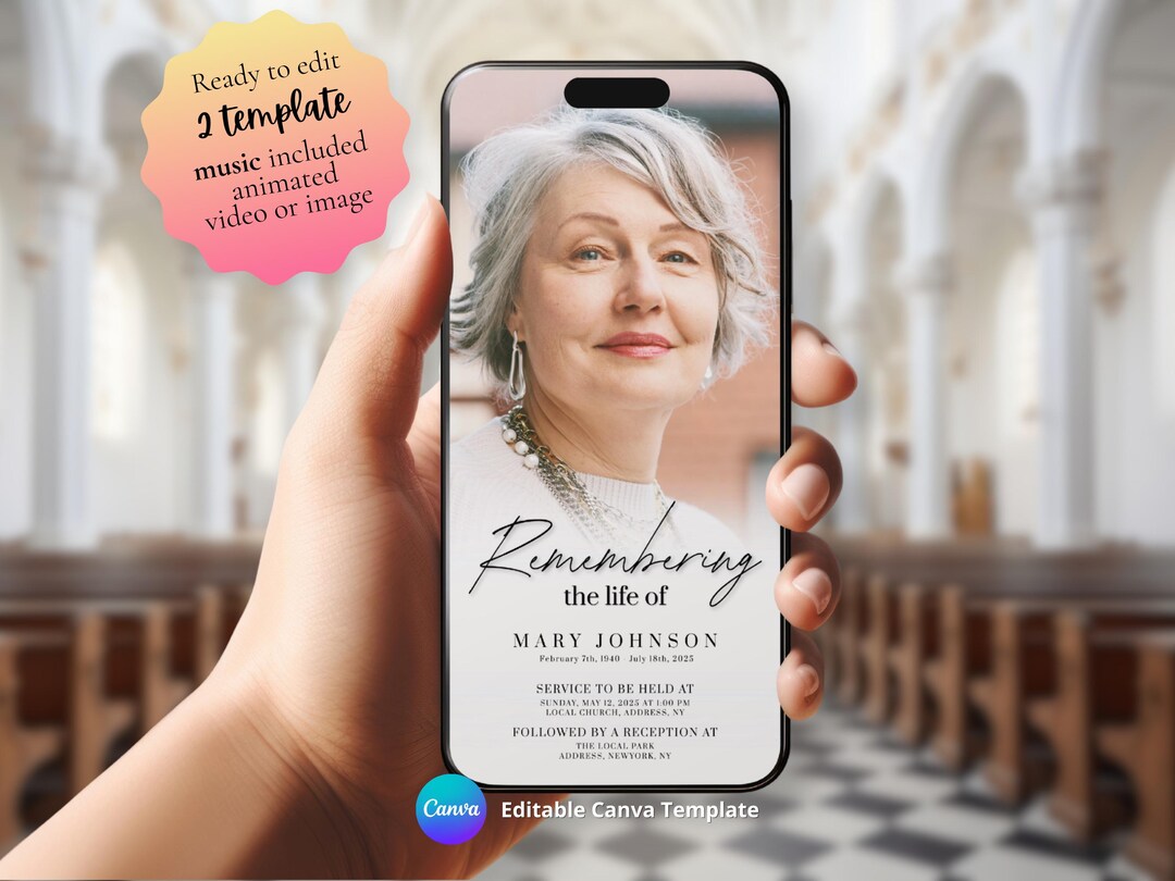 Celebration of Life Funeral Invitation for Mobile Phone, Funeral ...