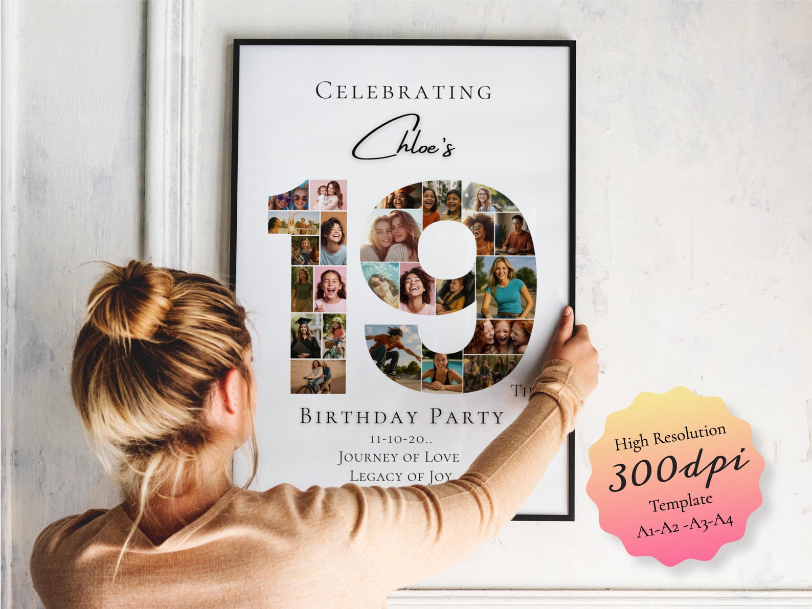 19th Birthday Photo Collage Welcome Sign: Editable Canva Template ...