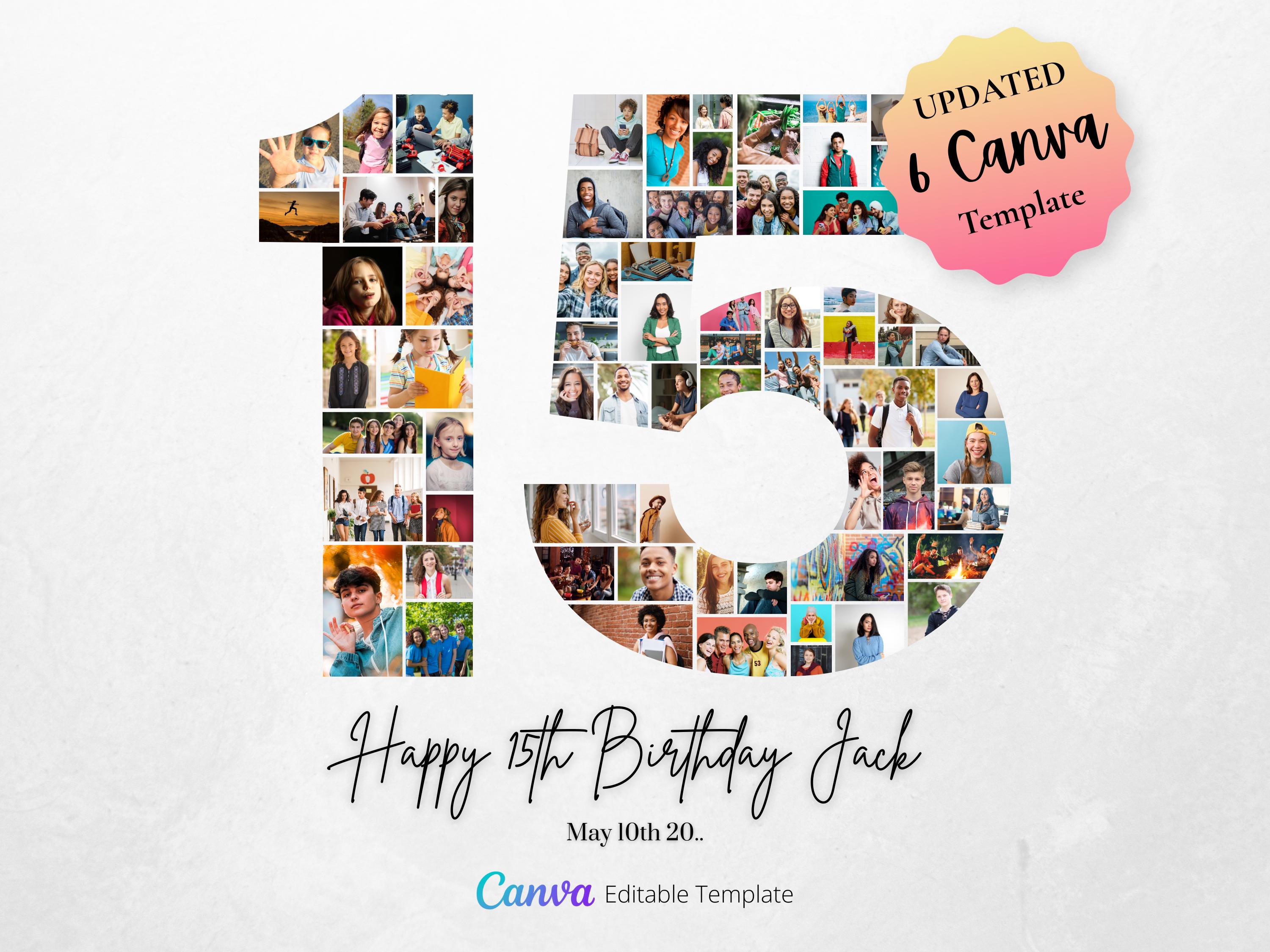 15th Birthday Photo Collage Gift: DIY Canva Template (digital Download ...