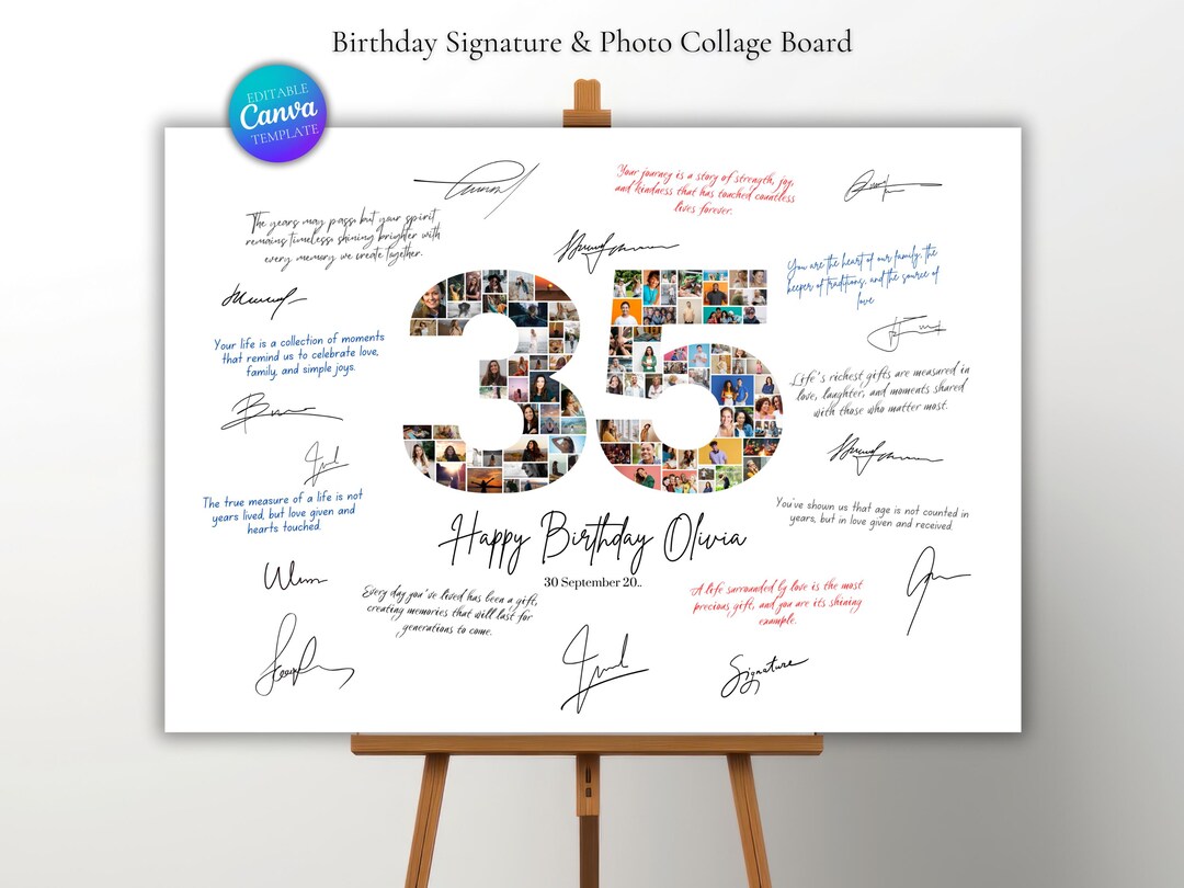 35th Birthday Party Signature Board Photo Collage Template ...