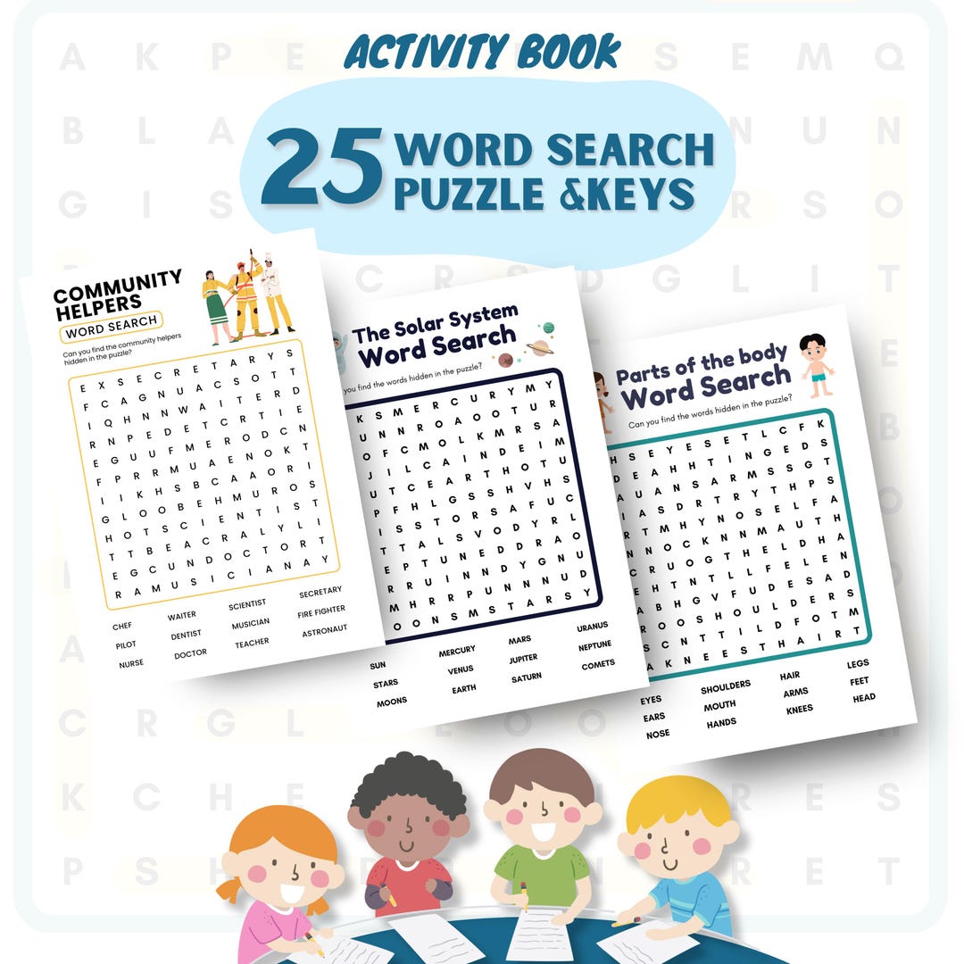 25 Word Search Puzzles Kids Activity, Preschool Printable, Worksheet ...