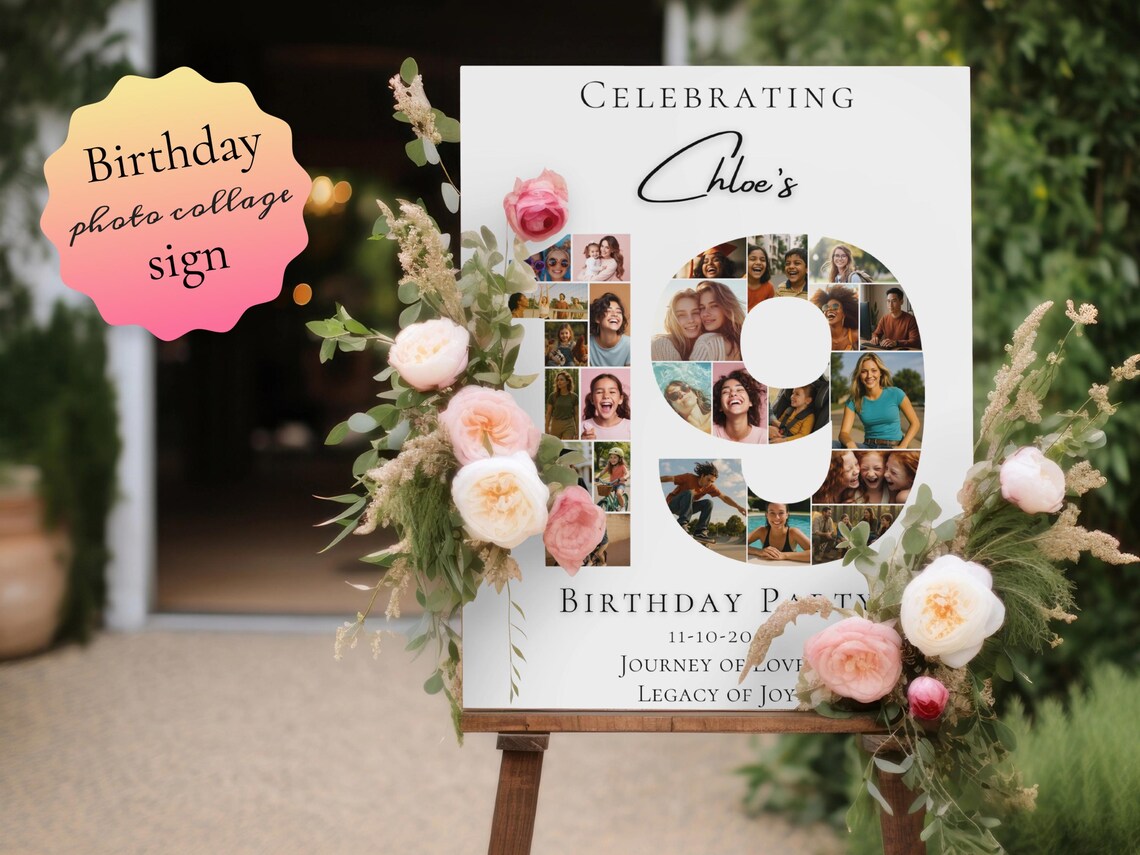 19th Birthday Photo Collage Welcome Sign: Editable Canva Template ...