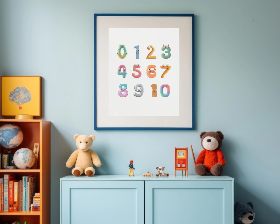 Cute Cartoon Number Poster for Kids Nursery Room, Printable Wall Art ...
