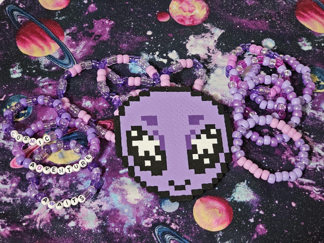Rave Ready Kandi Necklace Purple Kawaii Raver Space Alien - Etsy