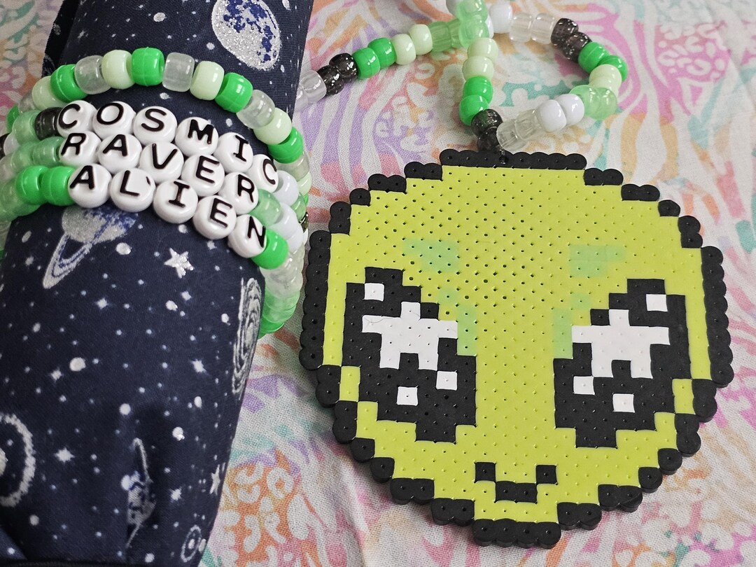 Rave Ready Kandi Necklace Green Kawaii Raver Space Alien - Etsy