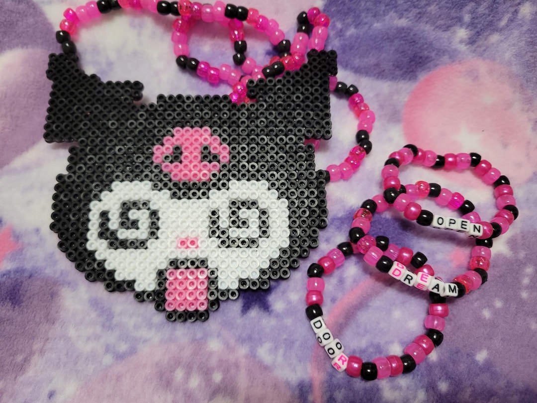 Rave Ready Kandi Necklace Trippy Pastel Goth Anime Character Face - Etsy