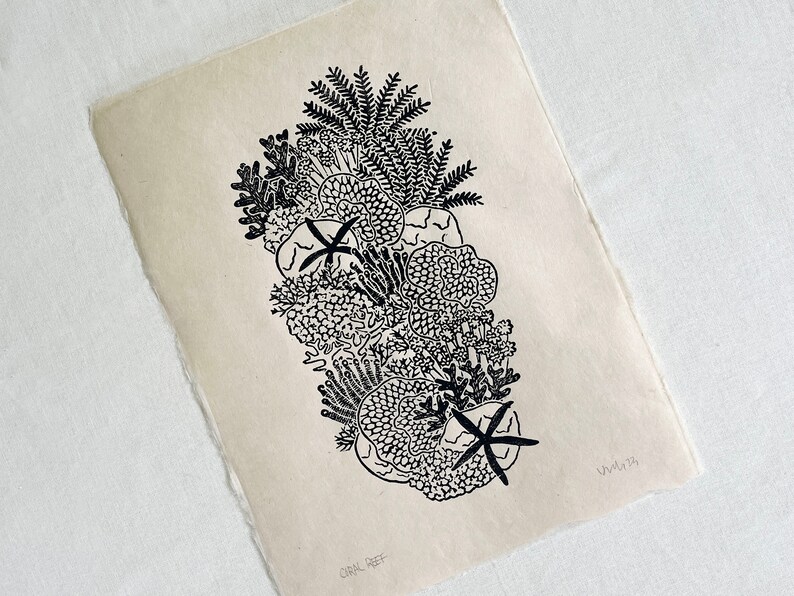 Coral Reef Linoprint, Art Print, Linocut - Etsy