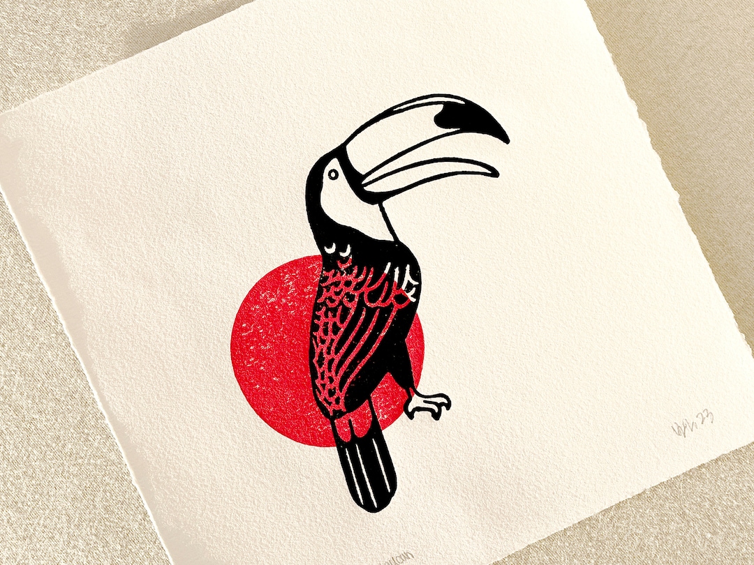 Toco Toucan and the Sun - Linocut, Art Print, Linocut - Etsy