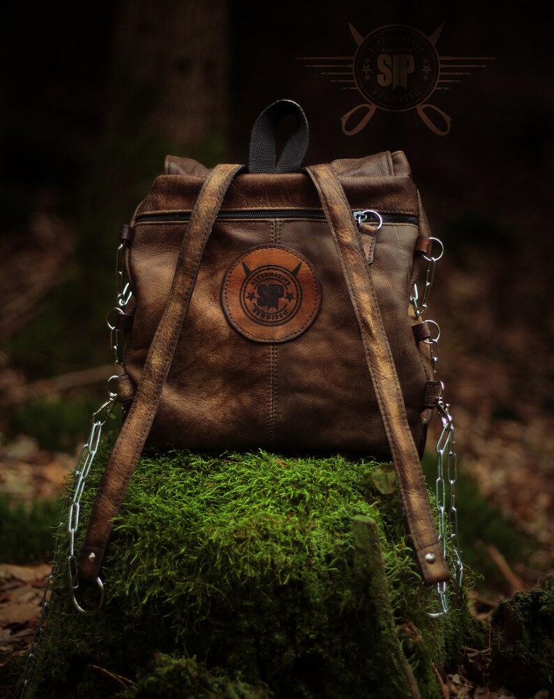 Brown Backpack Chains Rivets Studs Ornamental Hand-made - Etsy