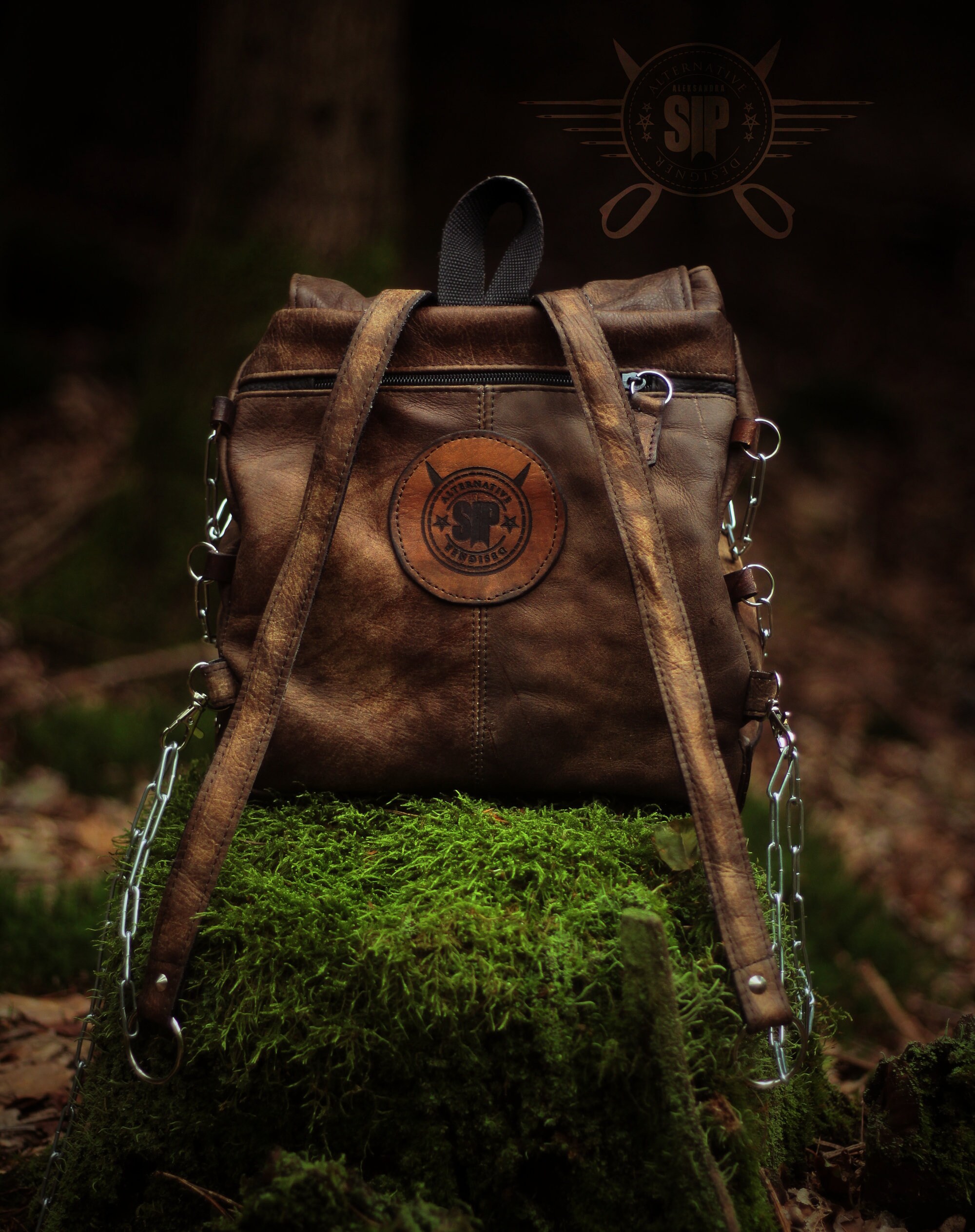 Brown Backpack Chains Rivets Studs Ornamental Hand-made - Etsy