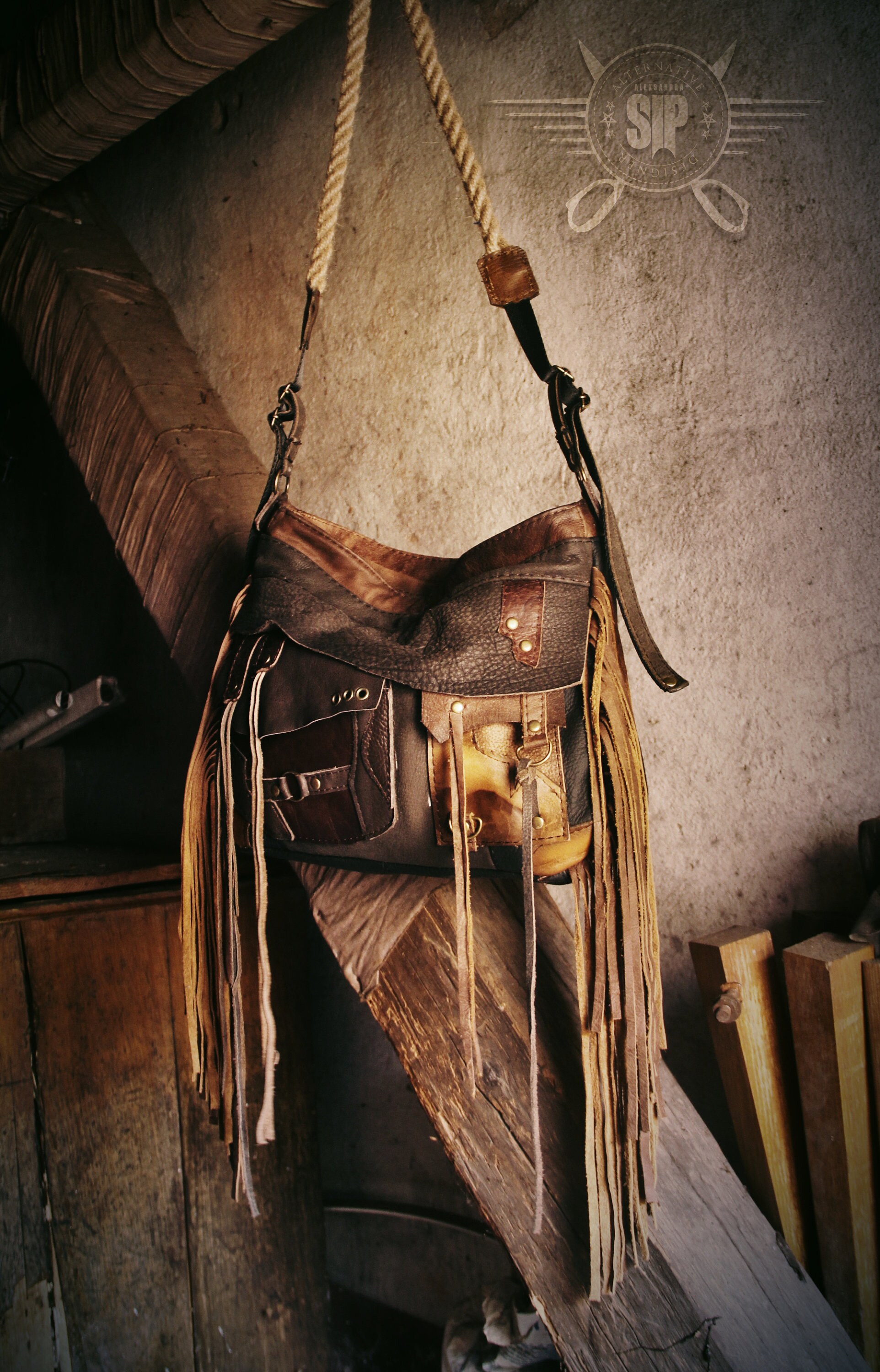 Dark Rustic, Raw, Goblin Core, Brown and Black Tattered Leather Bag ...