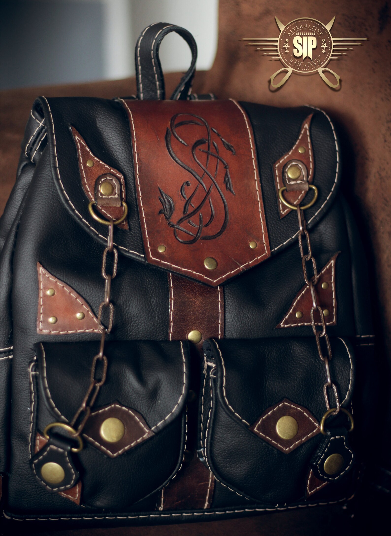 Hadmade Embossing, Hand-embossed Pattern, Leather Backpack, Medieval ...