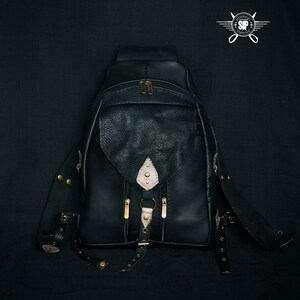 Long Triangular, Original Backpack Made of Black Natural Leather, With ...