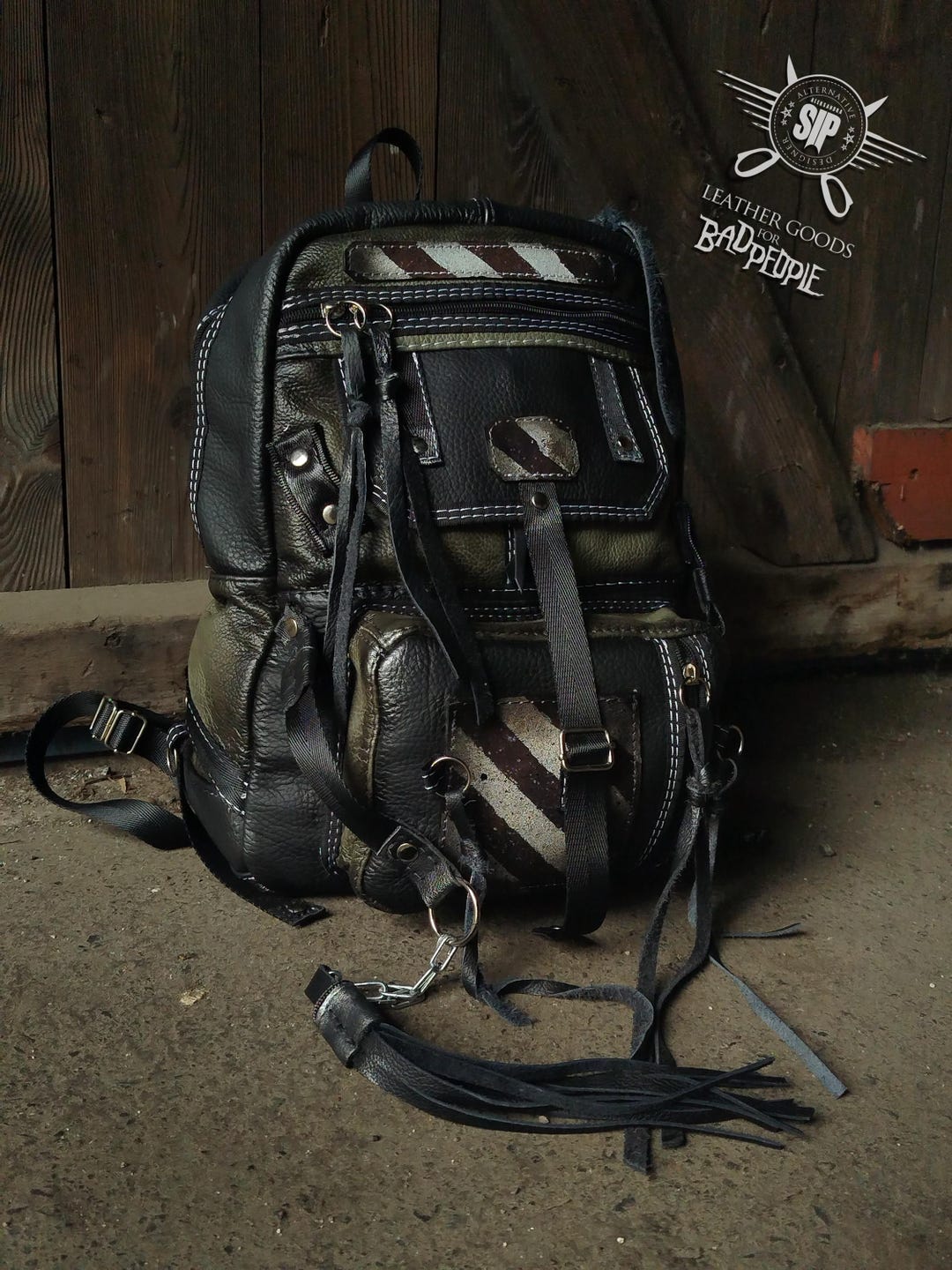 Techwear Military Backpack: Hand-painted Leather, Post-apocalyptic Style - Etsy