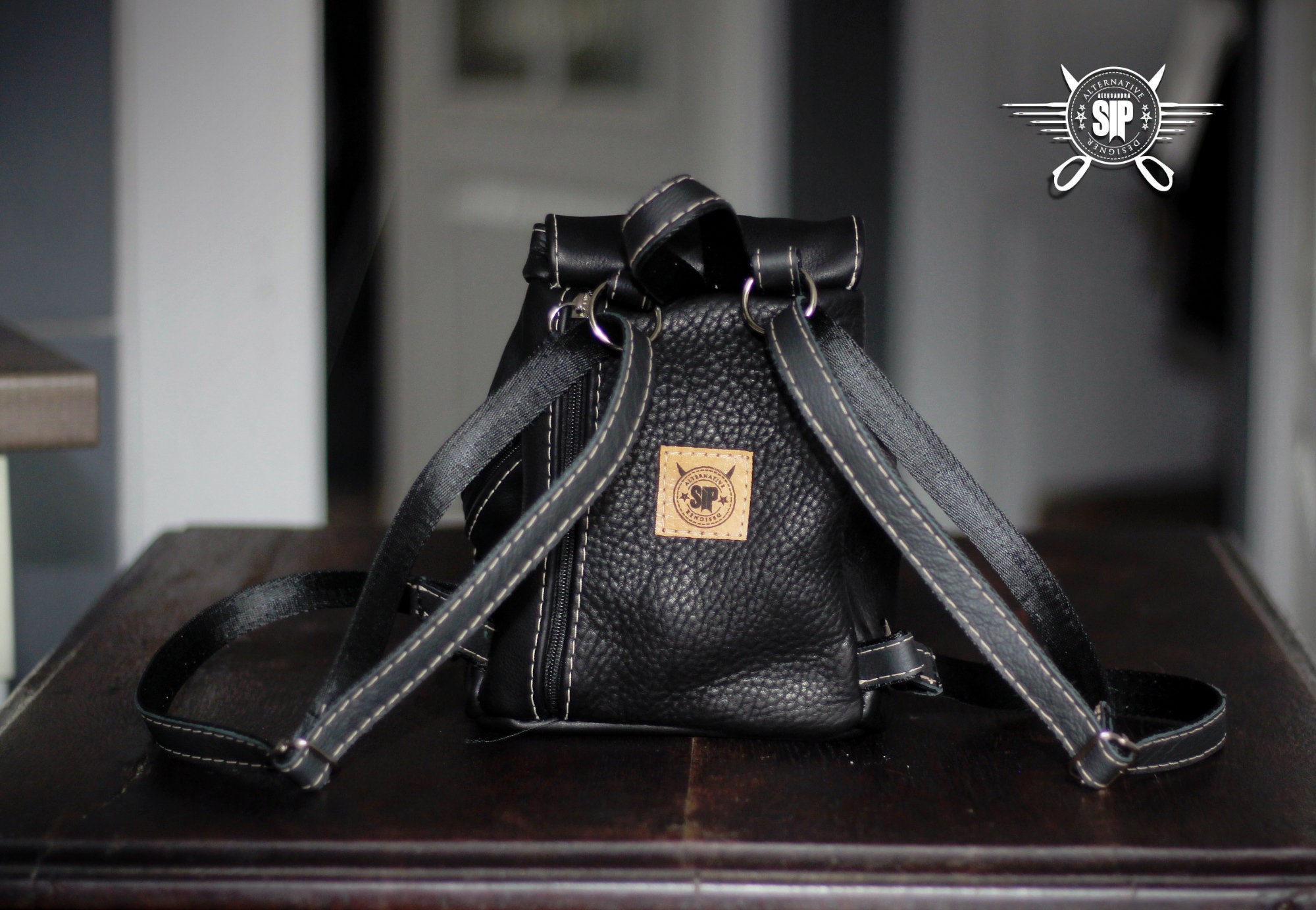 Very Small, Tiny Black Leather Backpack Casual Handmade With Rivets - Etsy